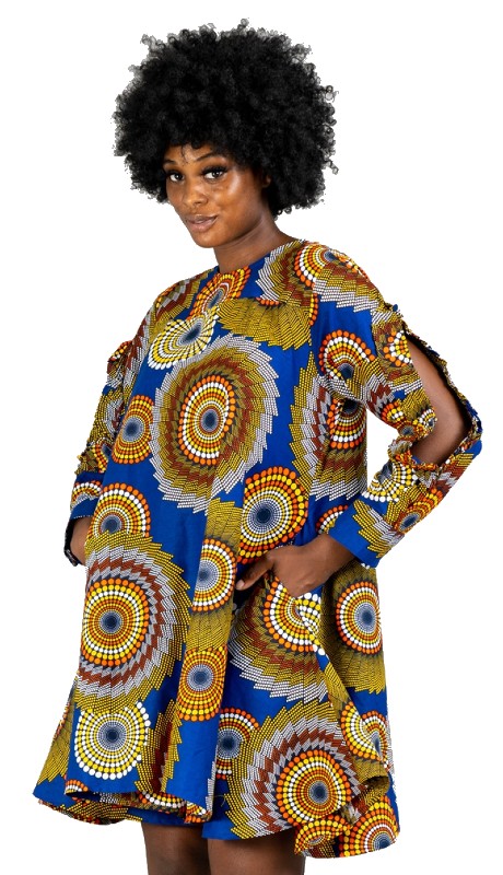 KaraChic 7605 ( 1 Authentic African Print Slit Sleeve Dress )