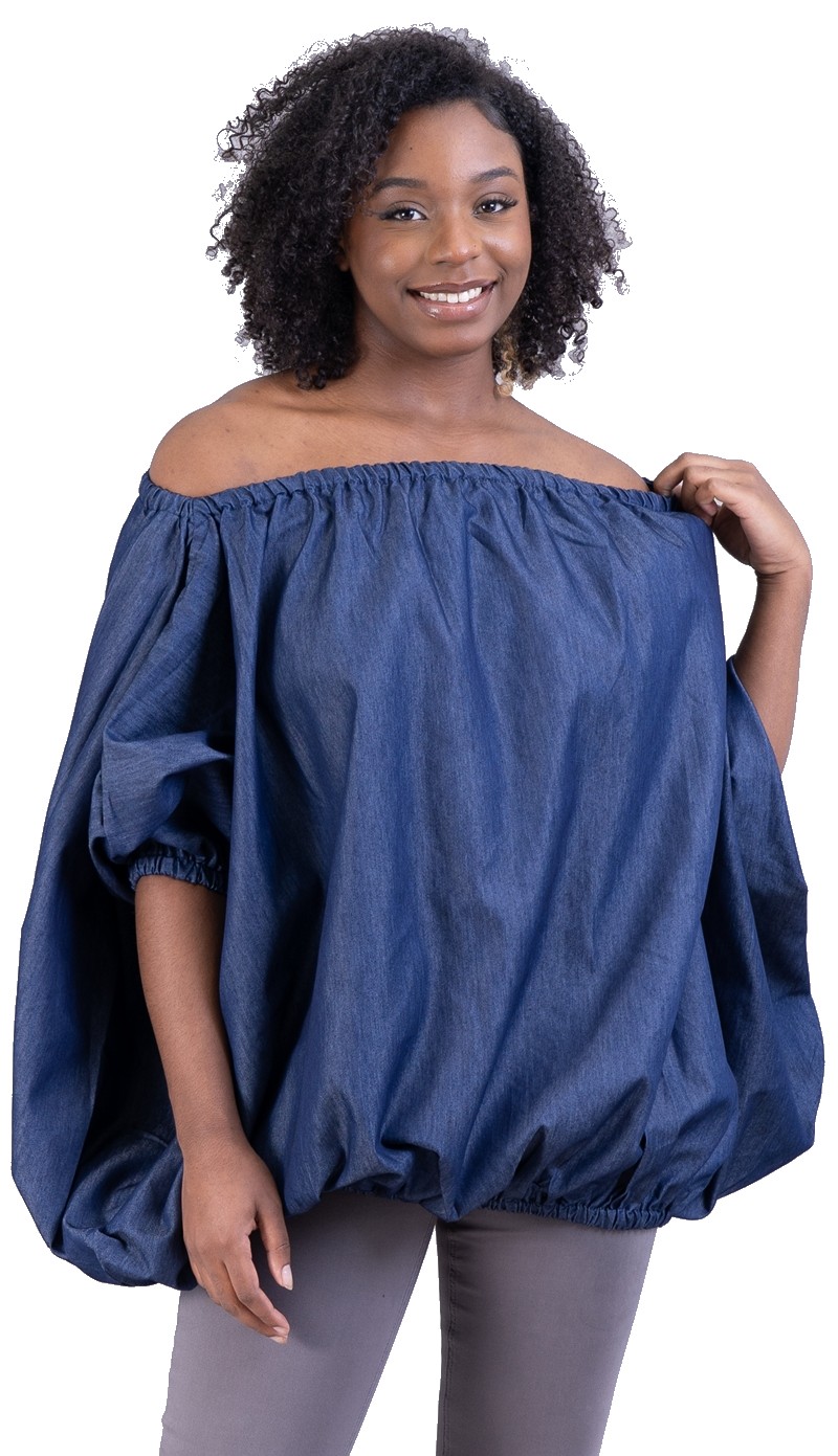 KaraChic 7685D ( 1pc Oversized Denim Bubble Top )