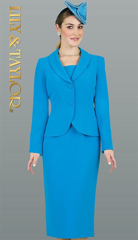 Lily And Taylor 4529-TUR ( 3pc Peachskin Womens Church Skirt Suit )