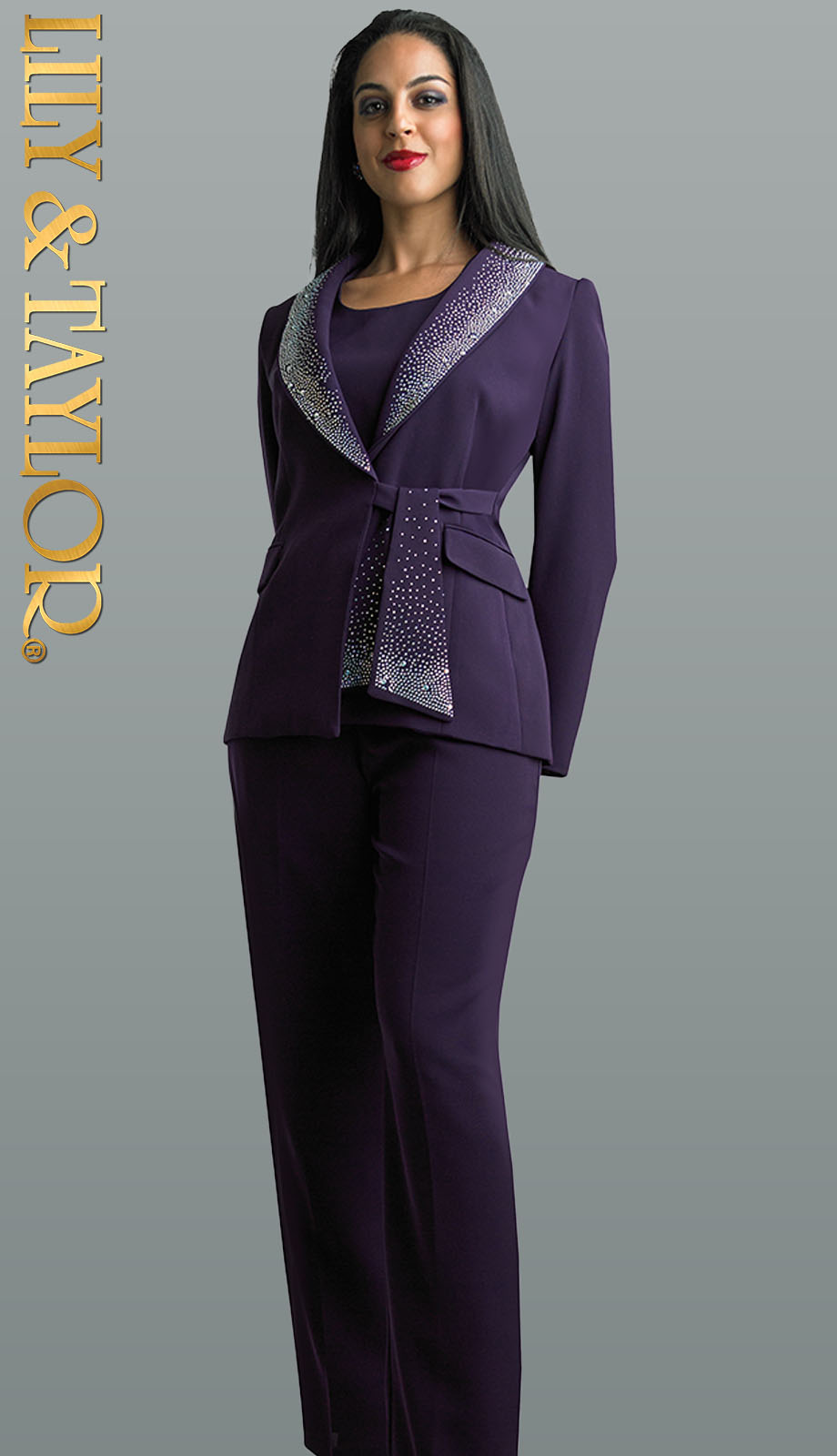 Lily And Taylor 4373-EGP ( 3pc Peachskin Womens Church Pant Suit With ...