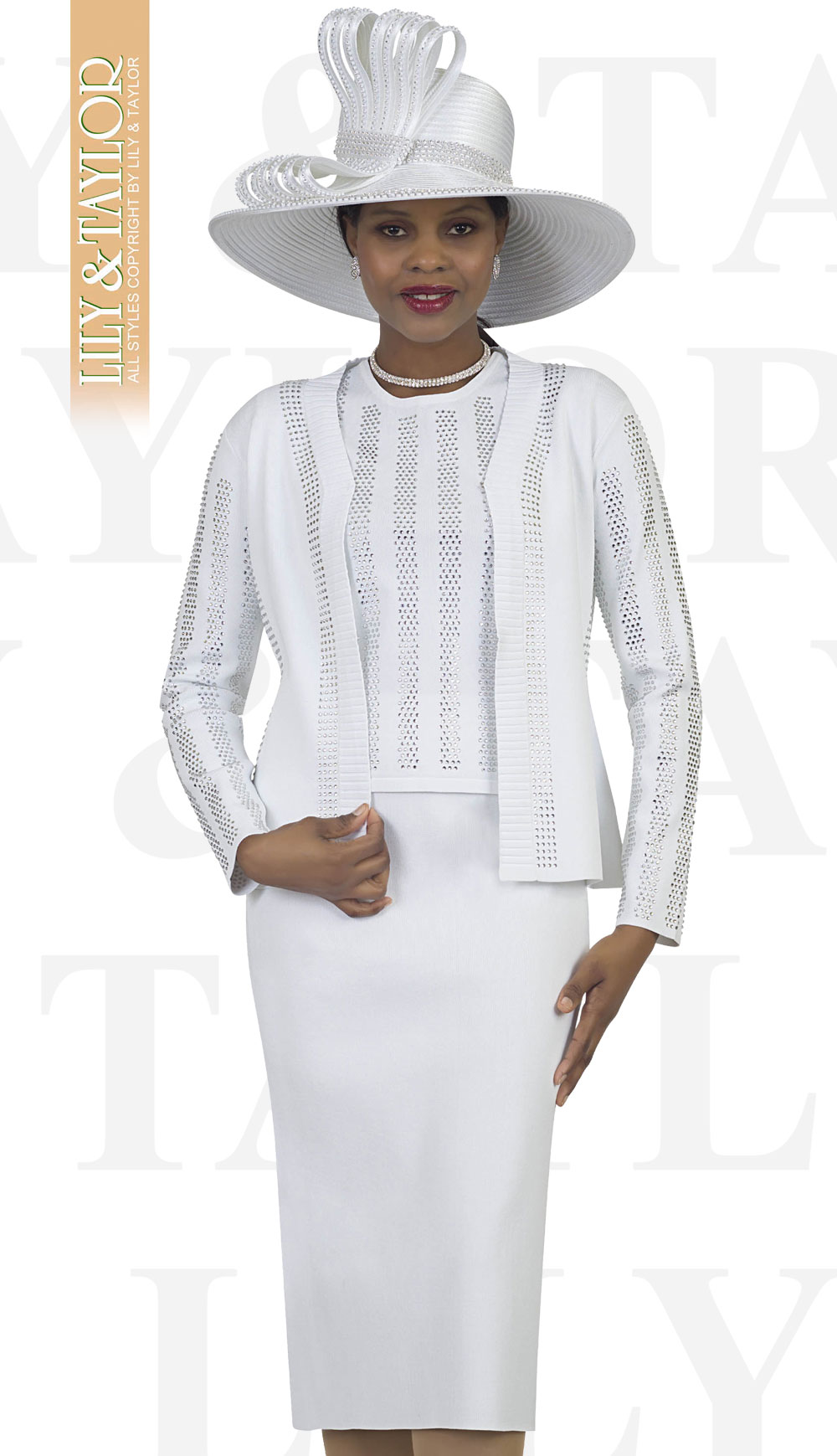 Lily And Taylor 651-QS ( 3pc Knit Womans Church Suit With Rhinestones )