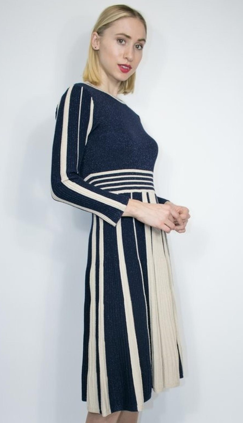 N By Nancy F2048-NA ( 1pc Stripe Knit Dress )