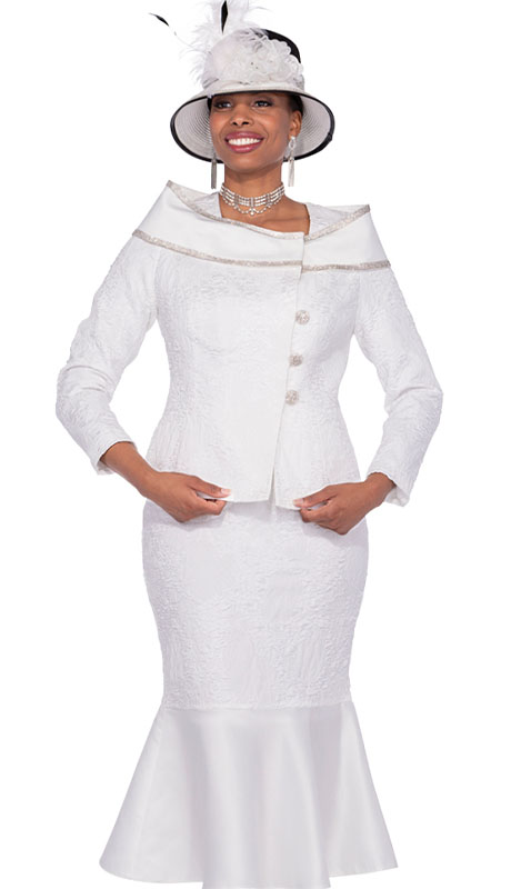 Susanna 3776-B ( 2pc Silk Church Suit With Fancy Broach And Beaded Trims )